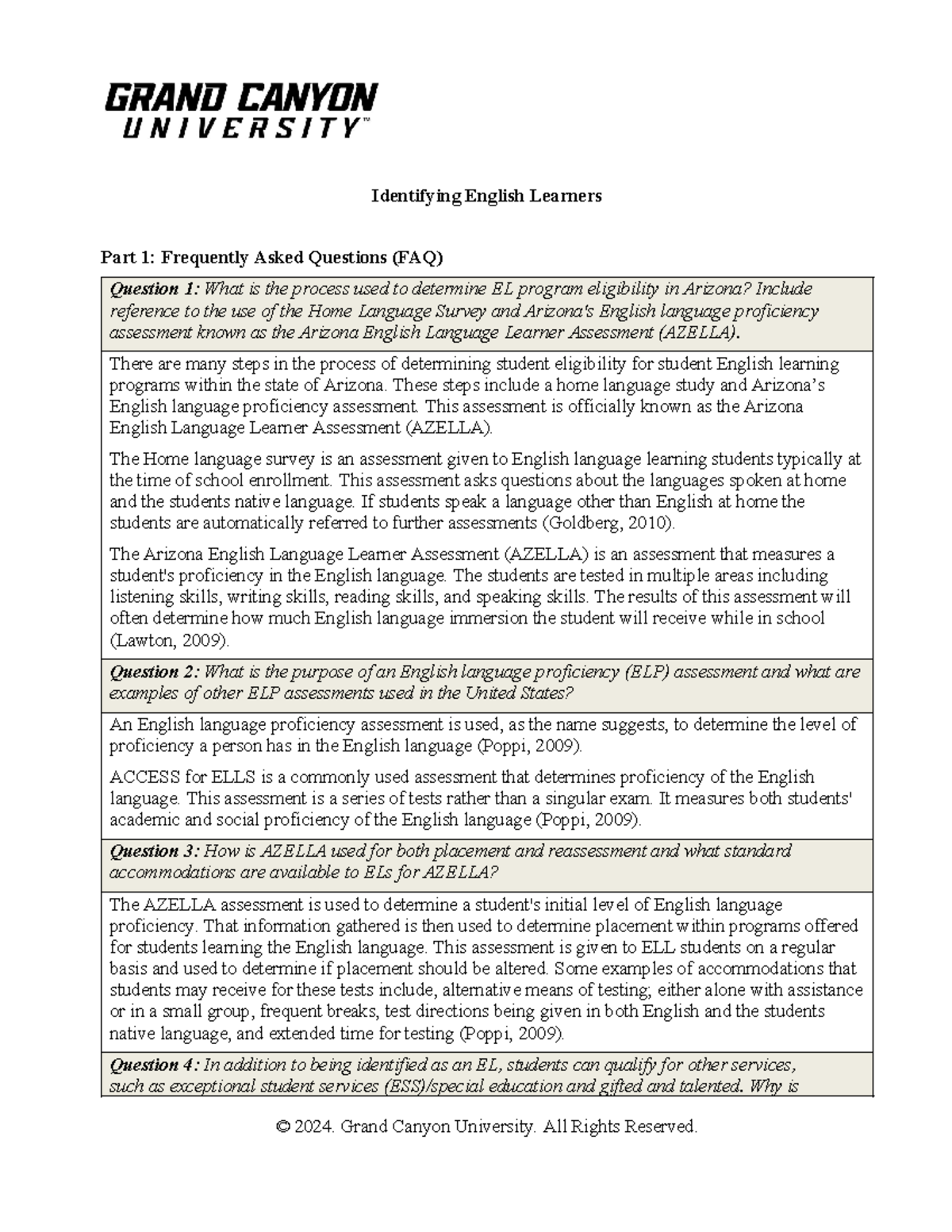 ESL440 T3 Final Exam on ELL Program Eligibility in Arizona - Studocu