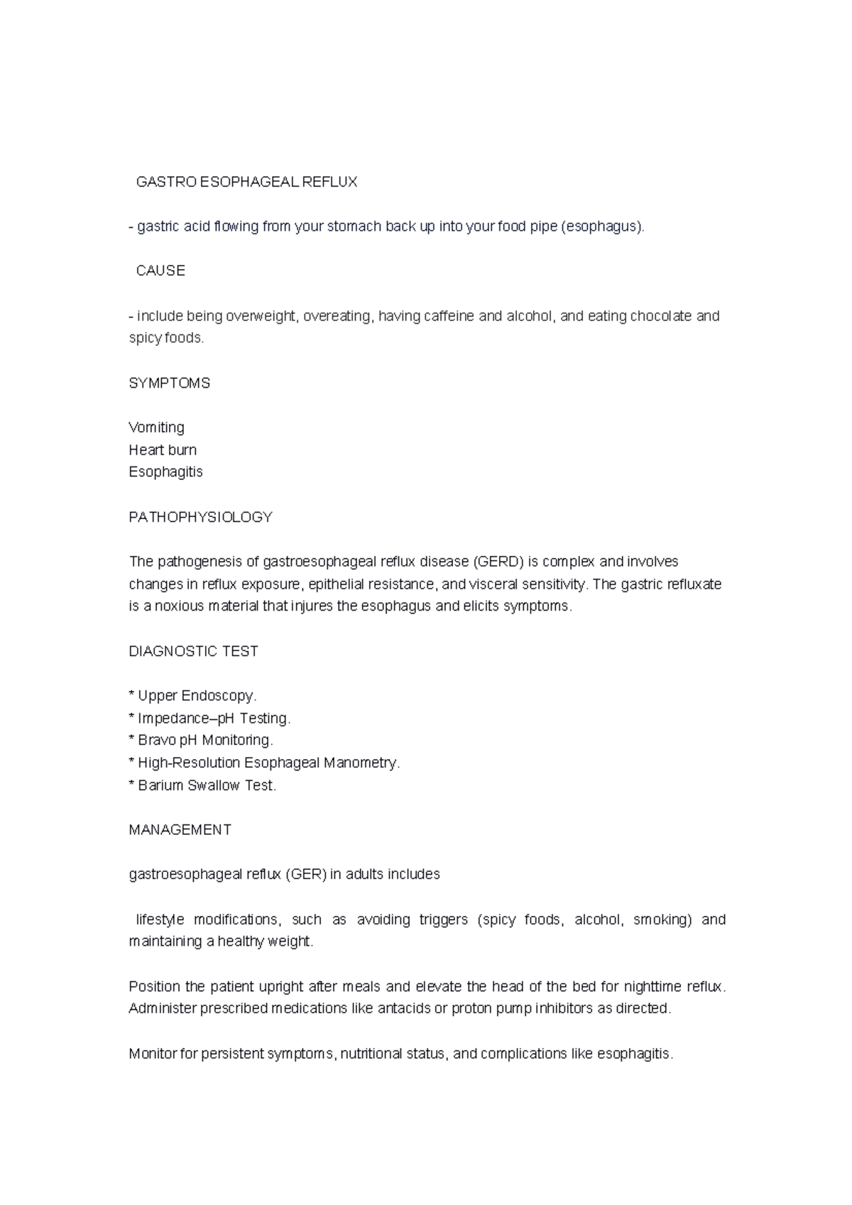 Gastroesophageal Reflux Disease (GERD) - Case Study Analysis - Studocu