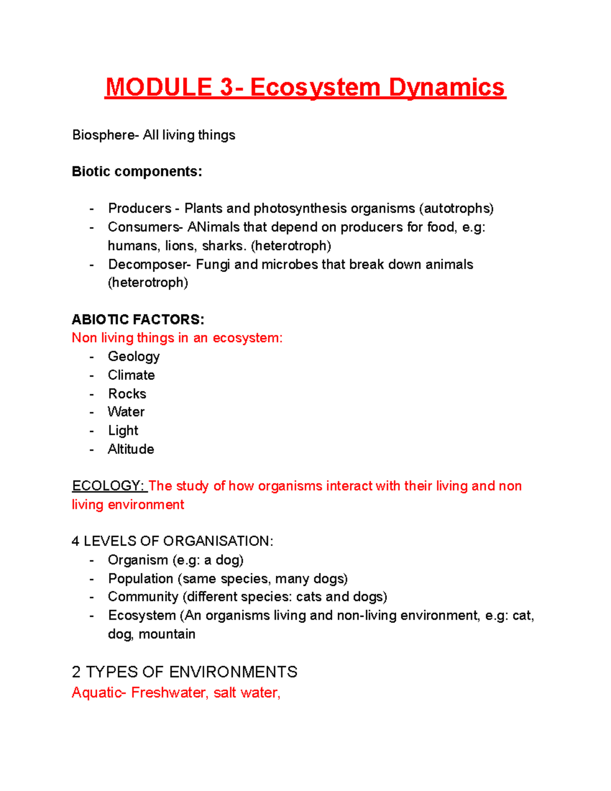 Biology Notes Revision Preliminary - MODULE 3- Ecosystem Dynamics ...