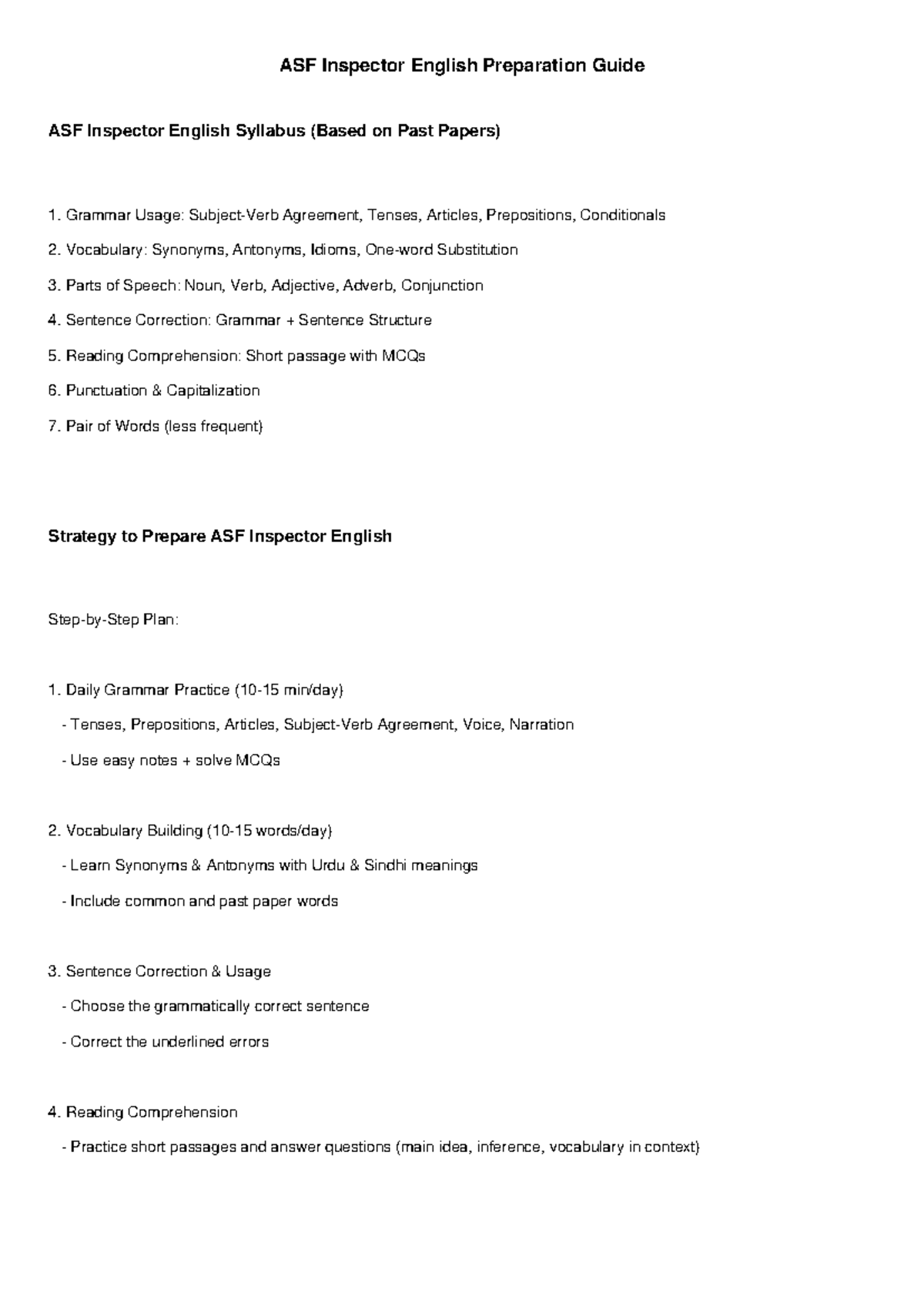 ASF Inspector English Prep Guide: Grammar, Vocabulary & Comprehension ...