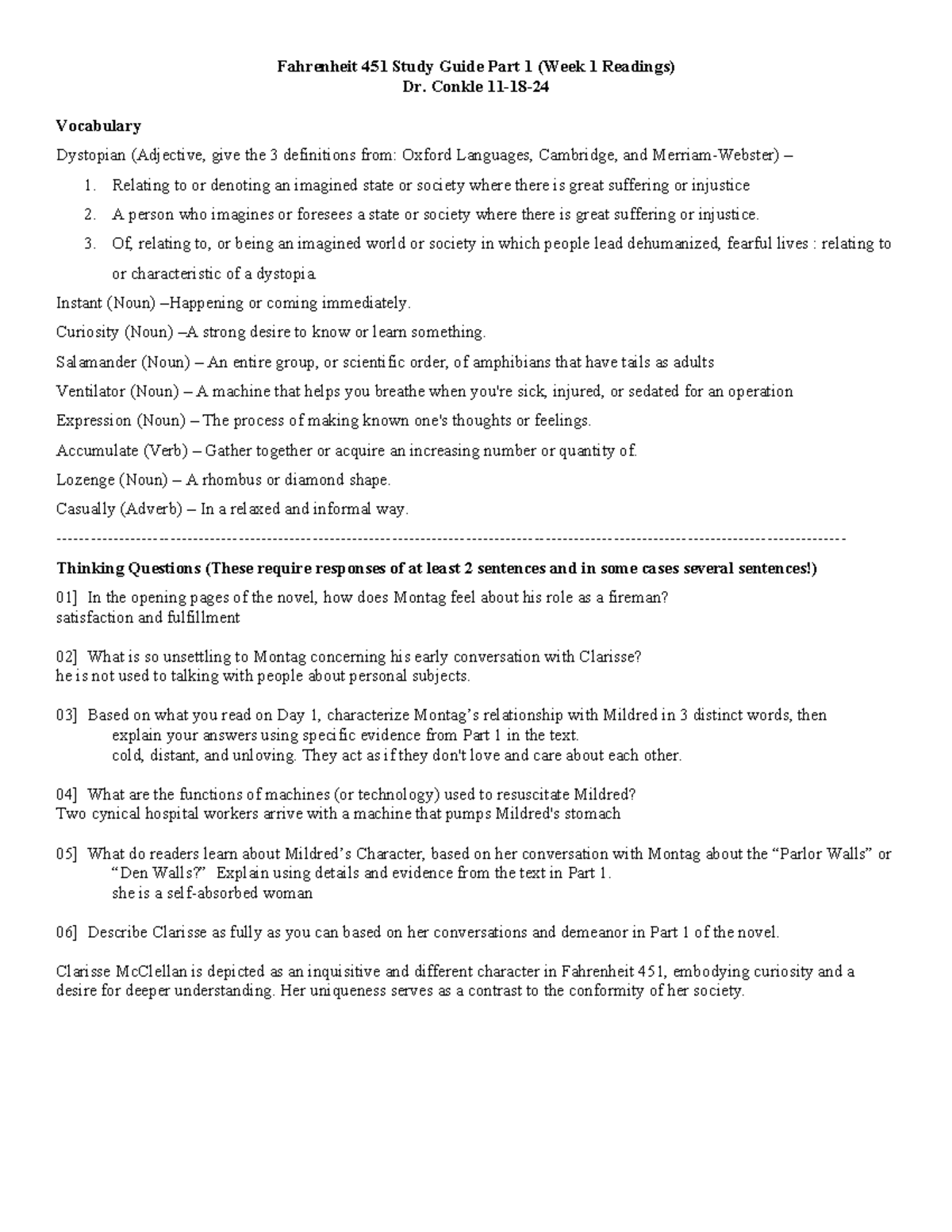Copy of Fahrenheit 451 Study Guide Part 1- Vince Grogan - Fahrenheit ...
