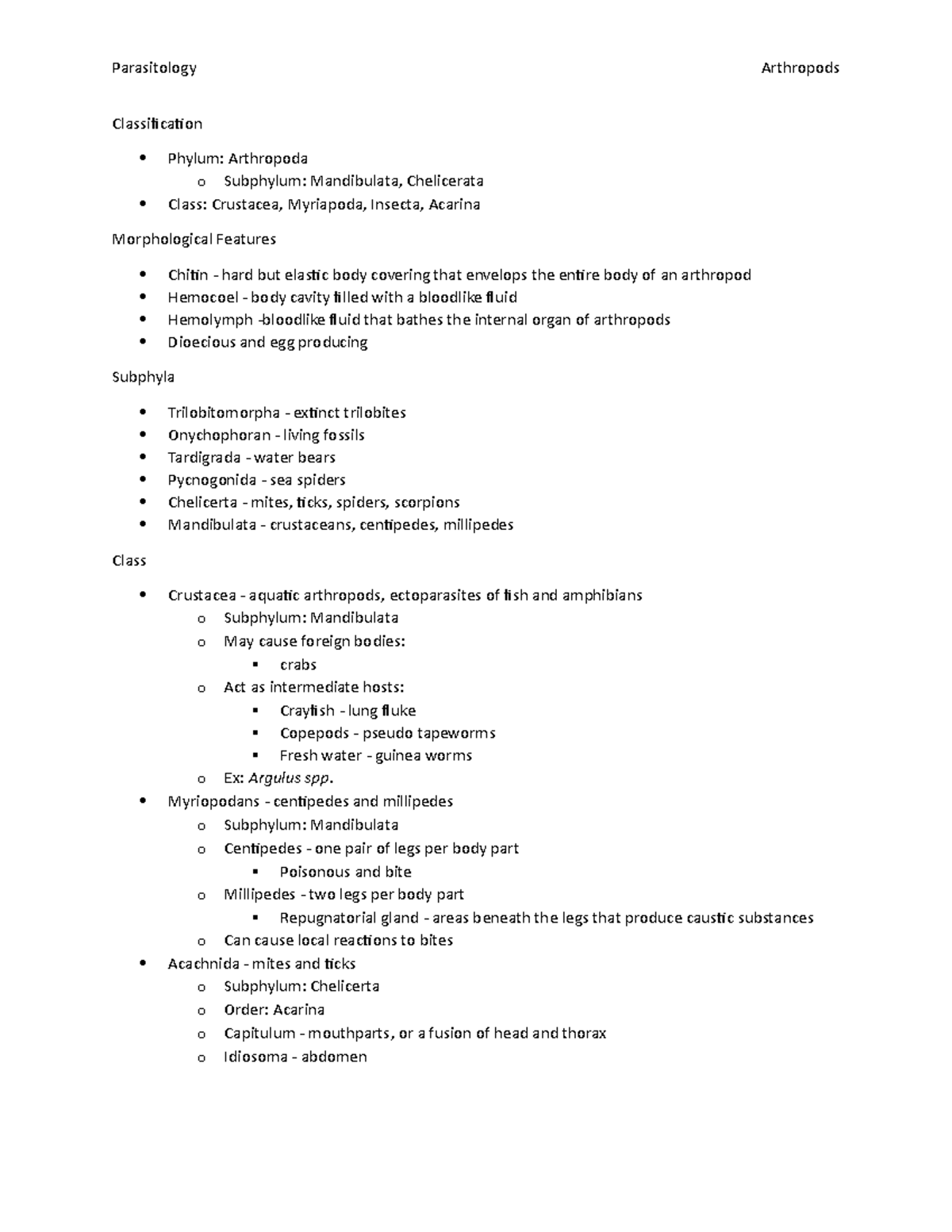 Arthropods - Parasitology Lecture Notes (Phylum Arthropoda) - Studocu