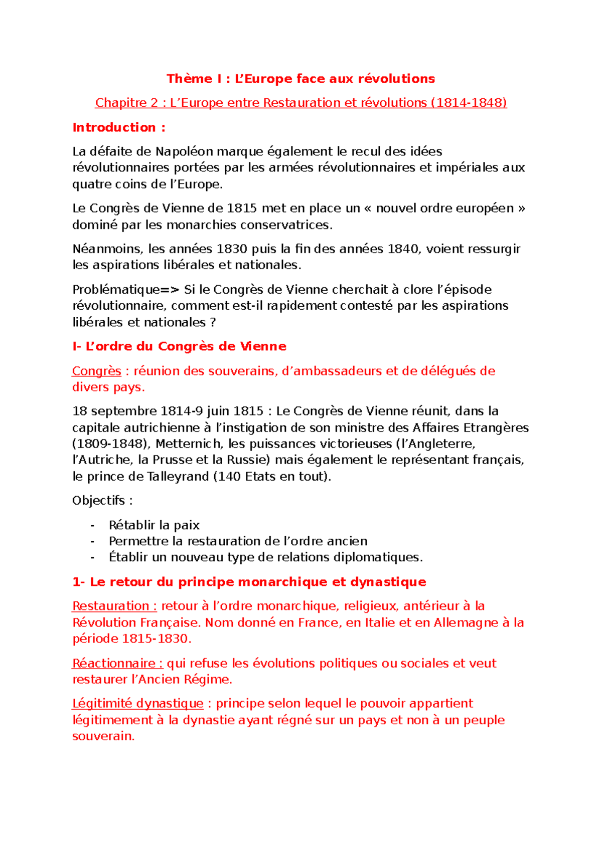 Histoire 1ère Thème 1 chap 3 - Thème I : L’Europe face aux révolutions ...