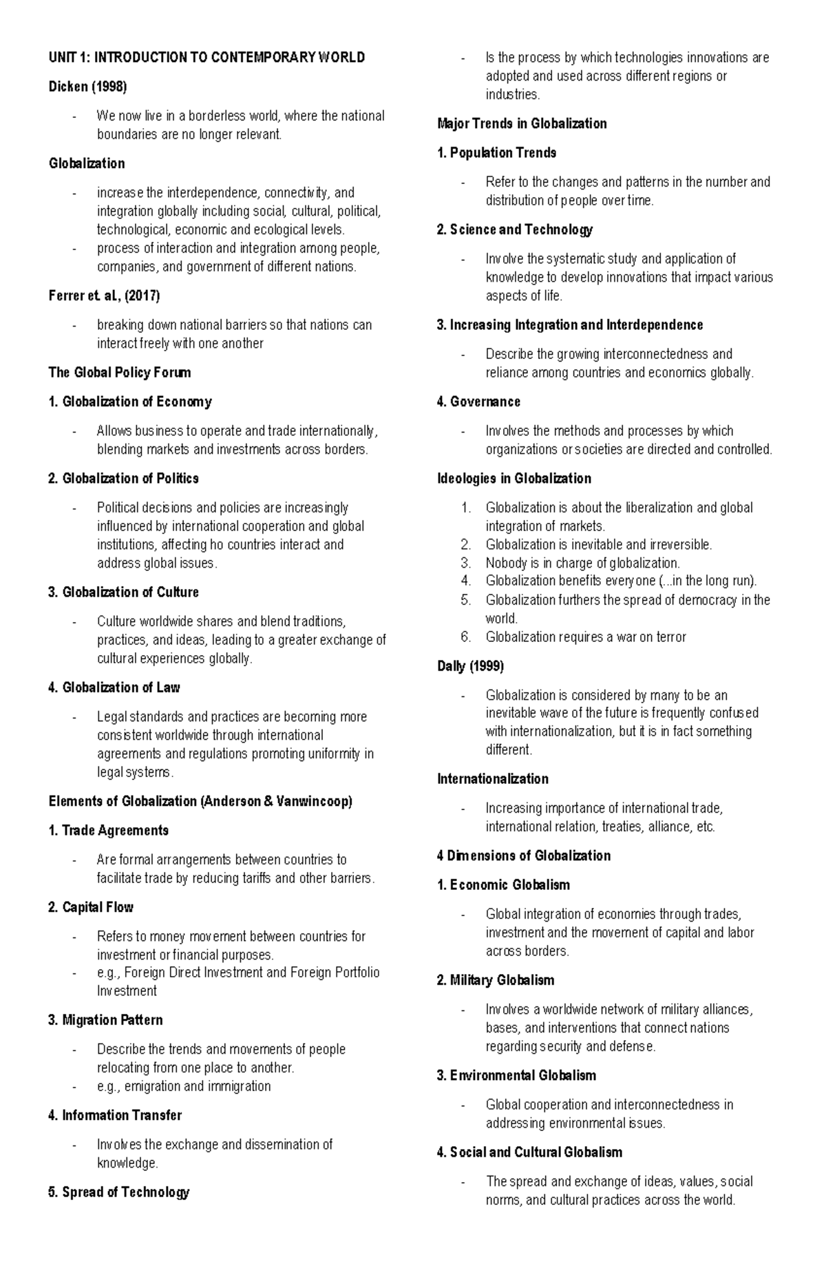 Contemp World Reviewer-MT - UNIT 1: INTRODUCTION TO CONTEMPORARY WORLD ...