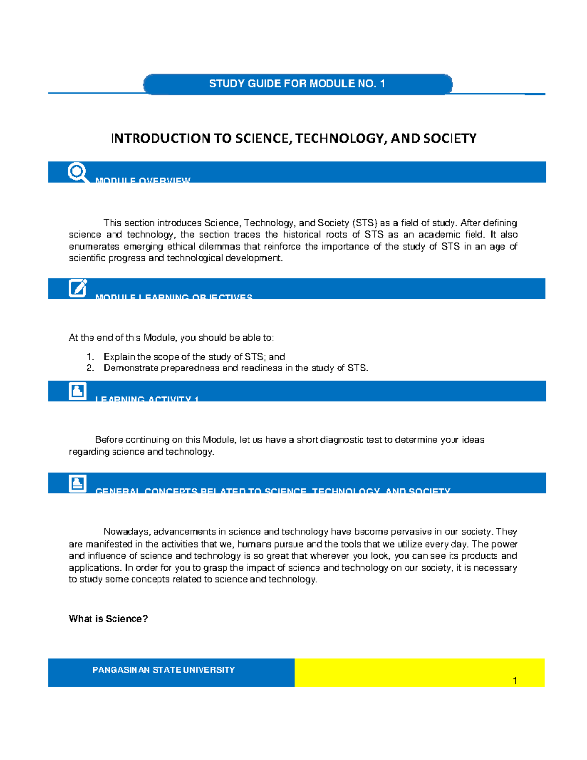 (STS) Study Guide for Module 1: Introduction to Science, Technology ...