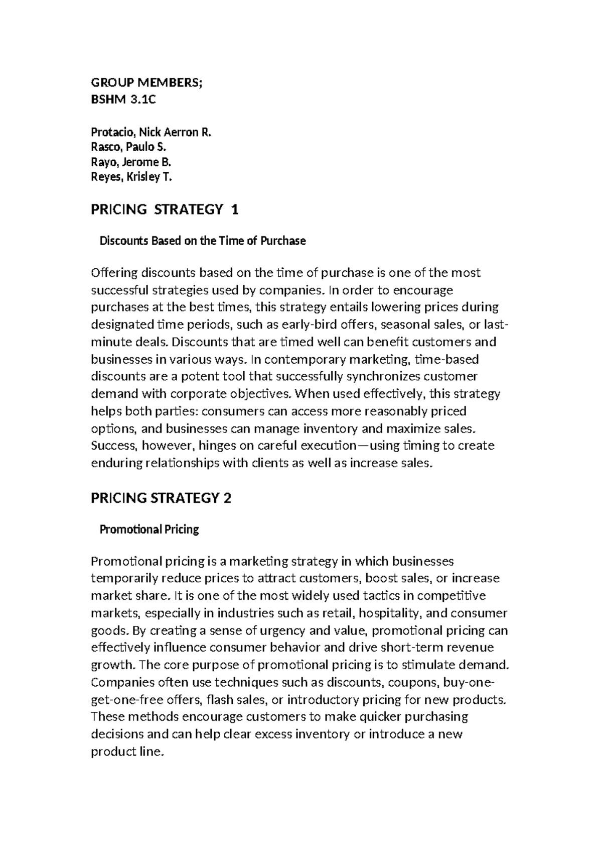BSHM 3.1C Pricing Strategies: Discounts & Promotions Analysis - Studocu