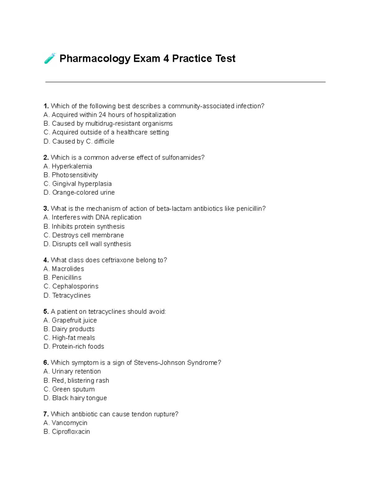 Pharmacology Exam 4 Prep: Practice Test Questions and Answers - Studocu