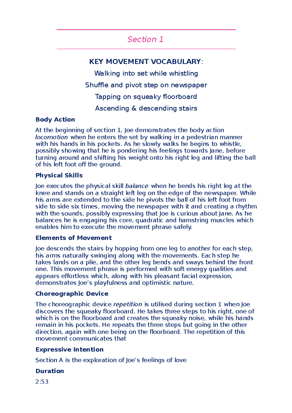 Assignment 1B - Newspaper Dance Sectional Analysis - Section 1 KEY ...