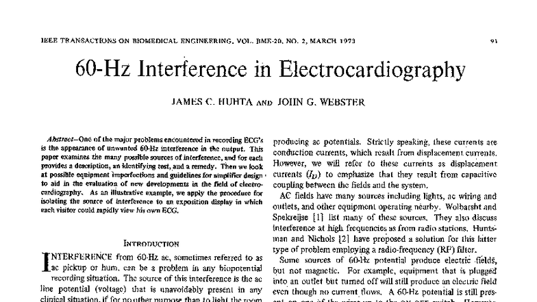 60 Hz Interference in Electrocardiography: Sources and Remedies - Studocu