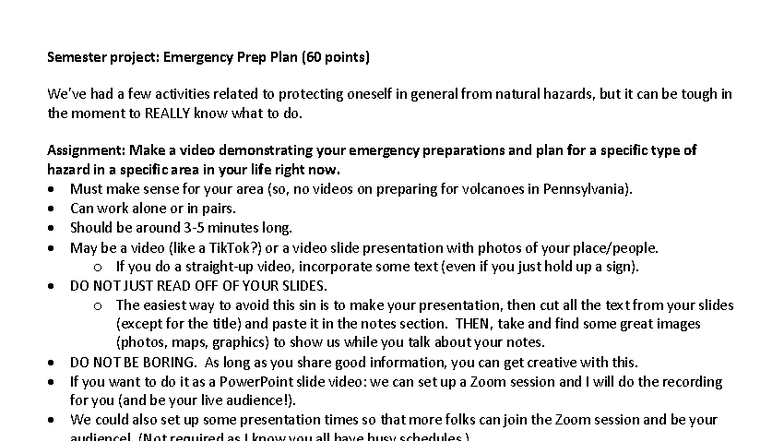 Emergency Prep Plan Project: Video Presentation Guide - Studocu