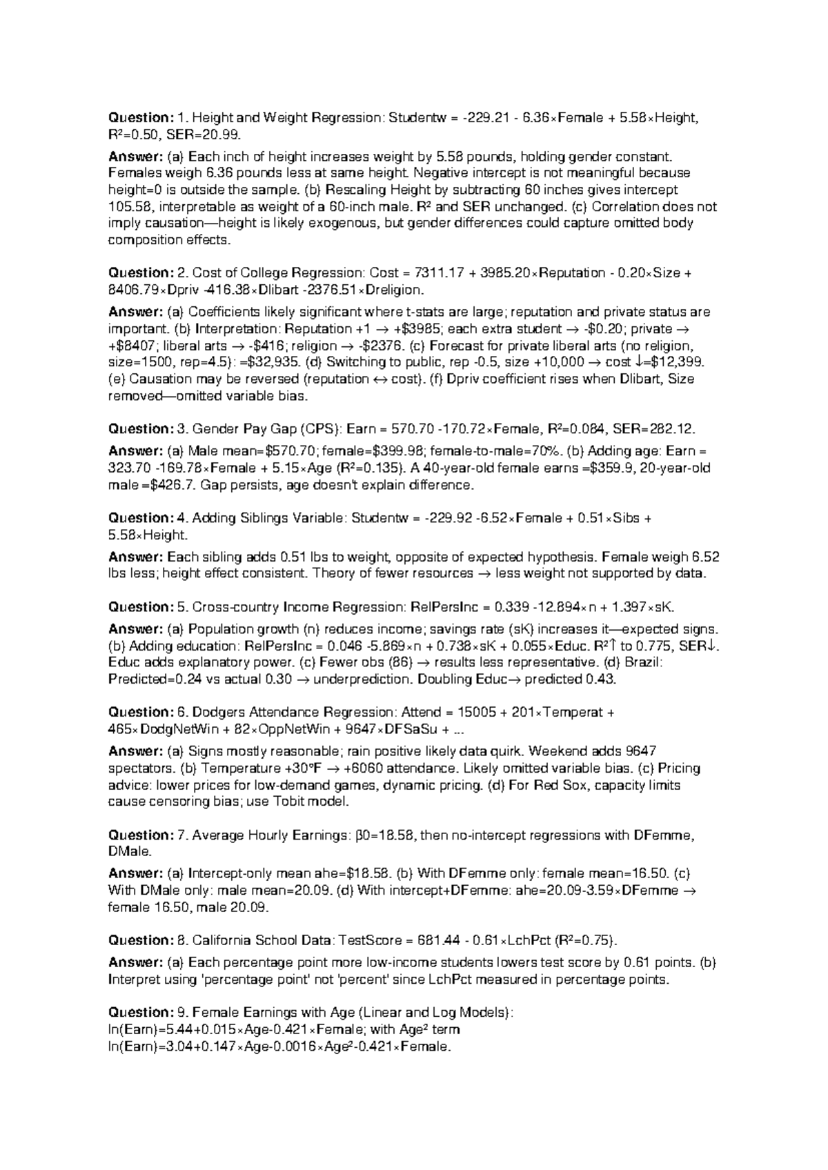 Problem Set Lec6 Answers: Regression Analysis Insights - Studocu