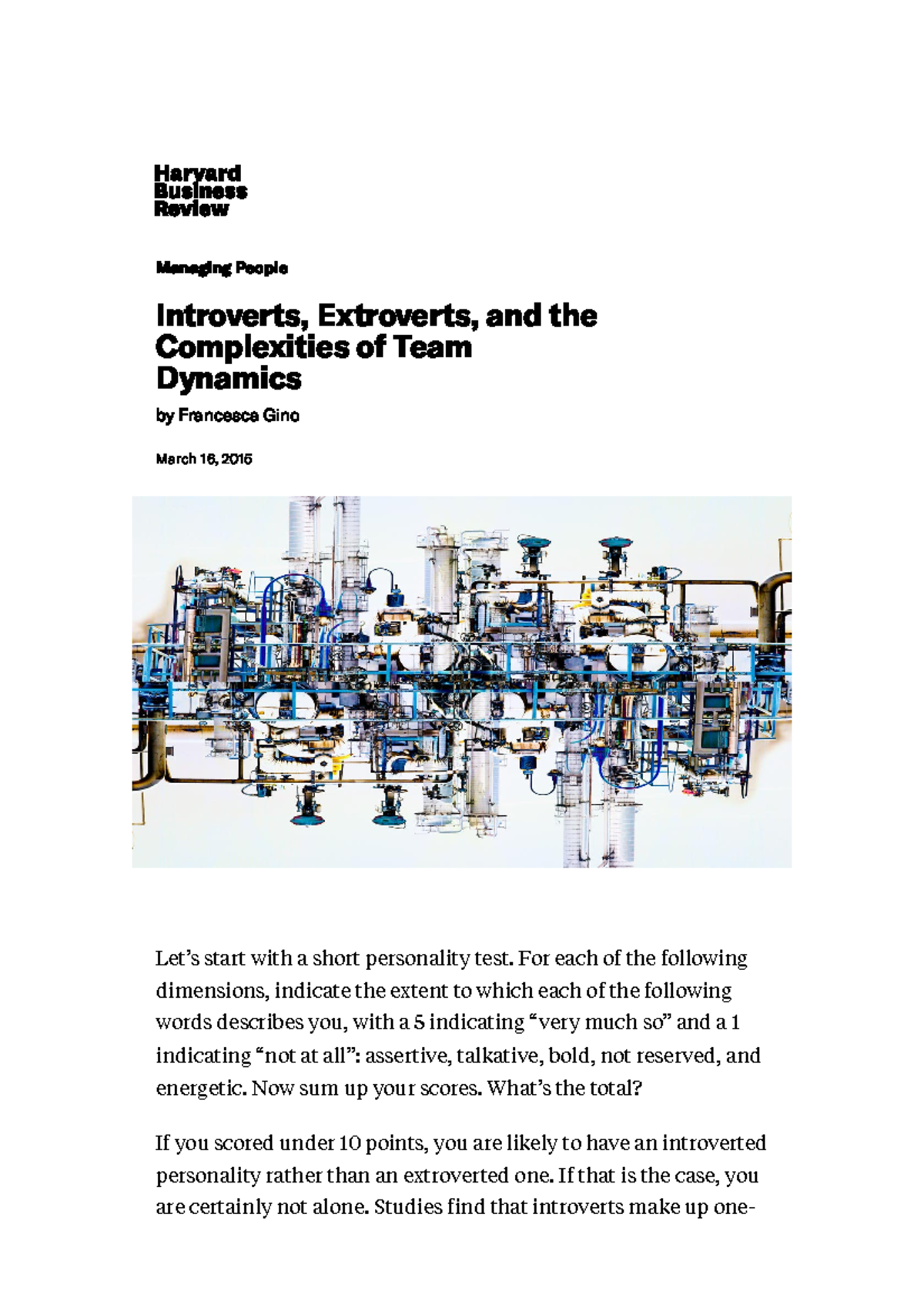 Managing Team Dynamics: Introverts vs. Extroverts Insights (MGMT 101) - Studocu