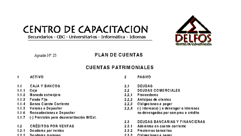 Plan de Cuentas - Apunte Nº 25 - Secundarios CBC Universitarios - Studocu