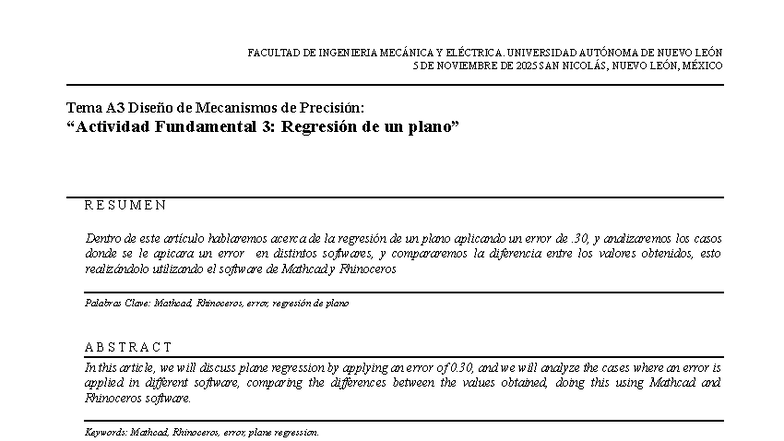 AF3 - Diseño de Mecanismos de Precisión: Regresión de Planos - Studocu