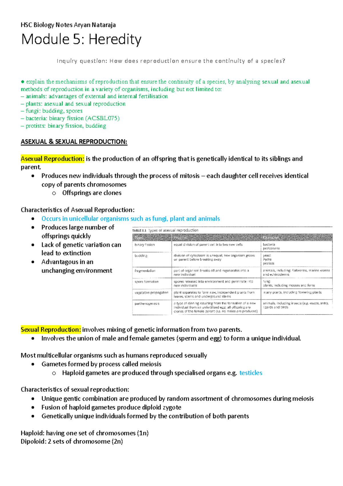Module 5 ACSBL075: Mechanisms of Heredity and Reproduction - Studocu