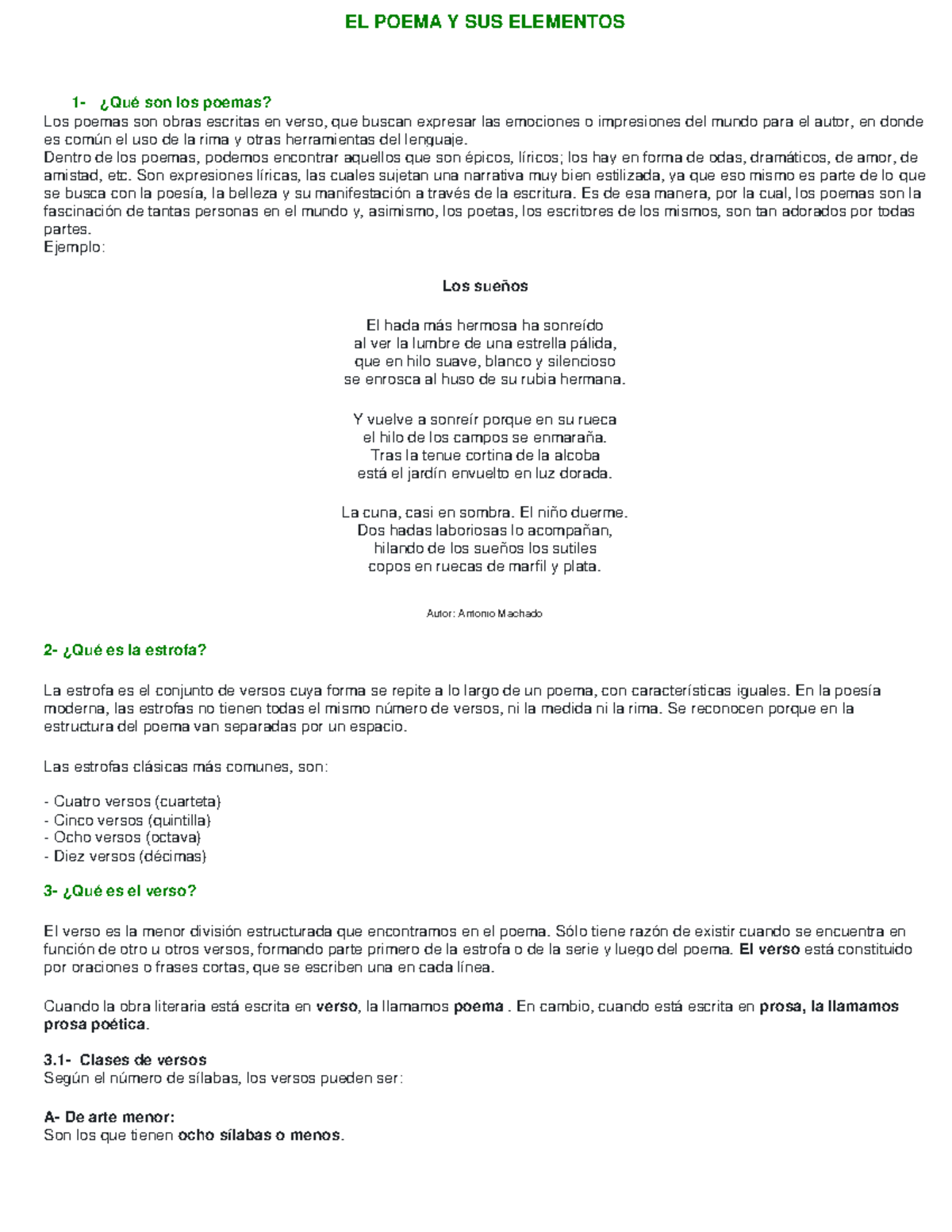 Elementos del Poema: Definiciones y Ejemplos en Español - Studocu