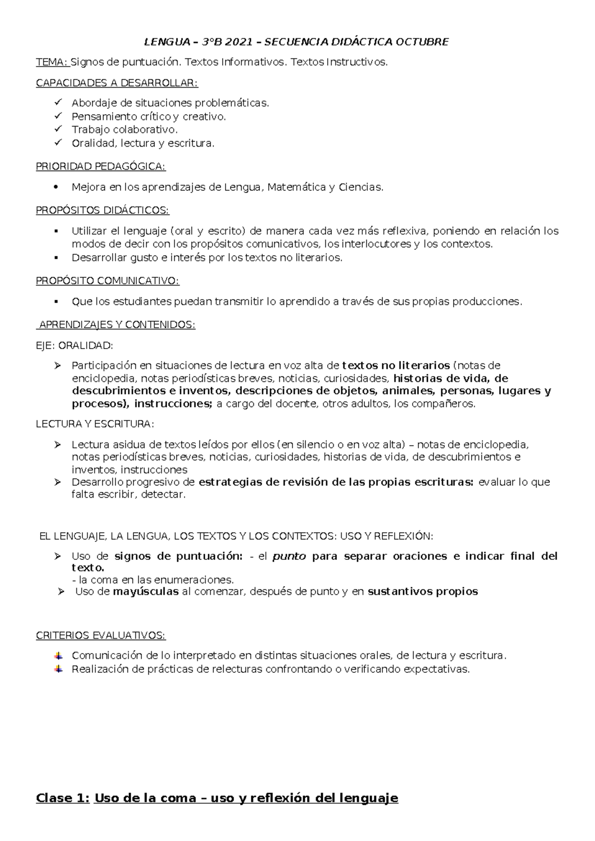 LENGUA 2021: Secuencia Didáctica sobre Signos de Puntuación y Textos ...