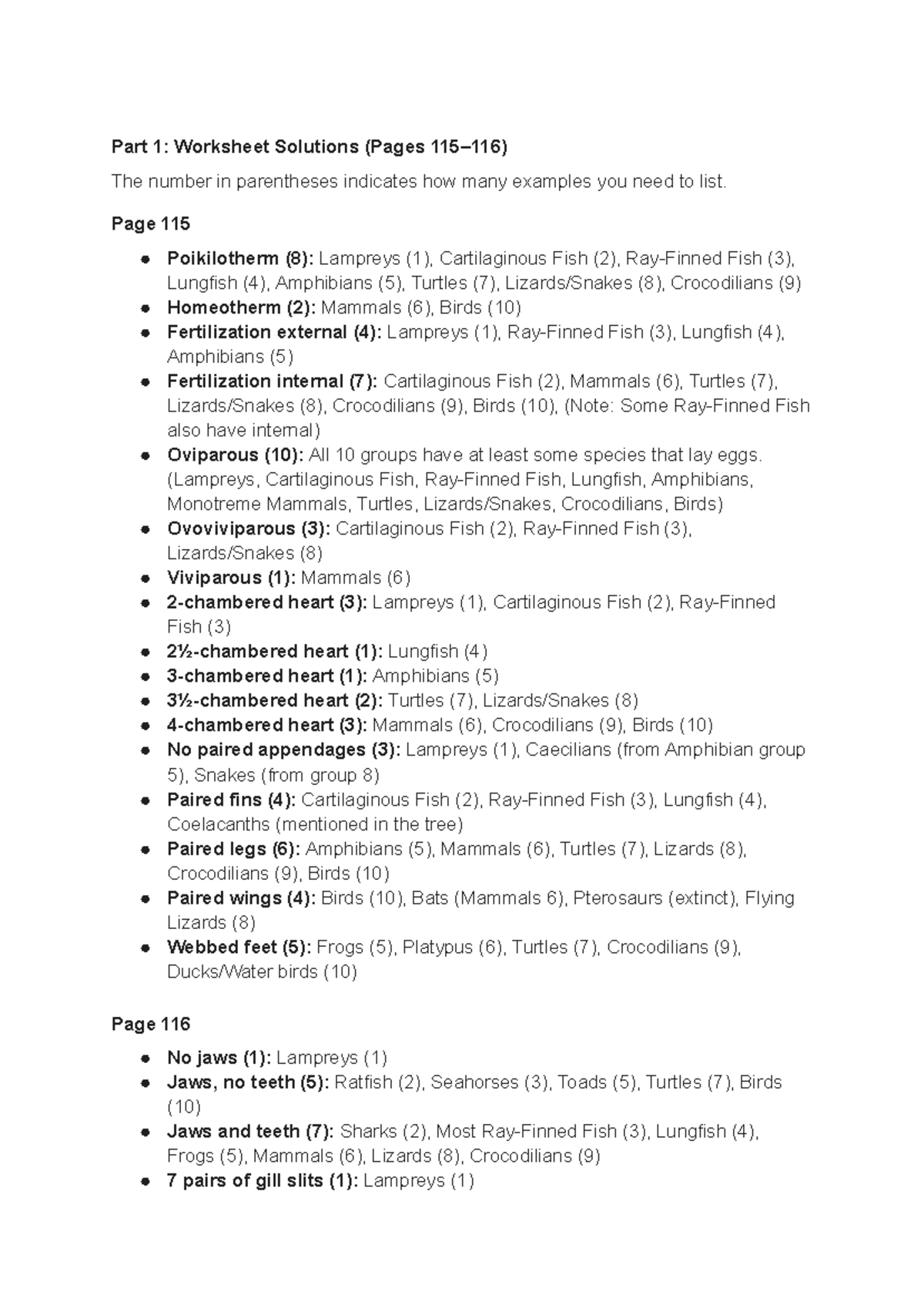 Lab 10: Worksheet Solutions and Instructions for Animal Classification ...