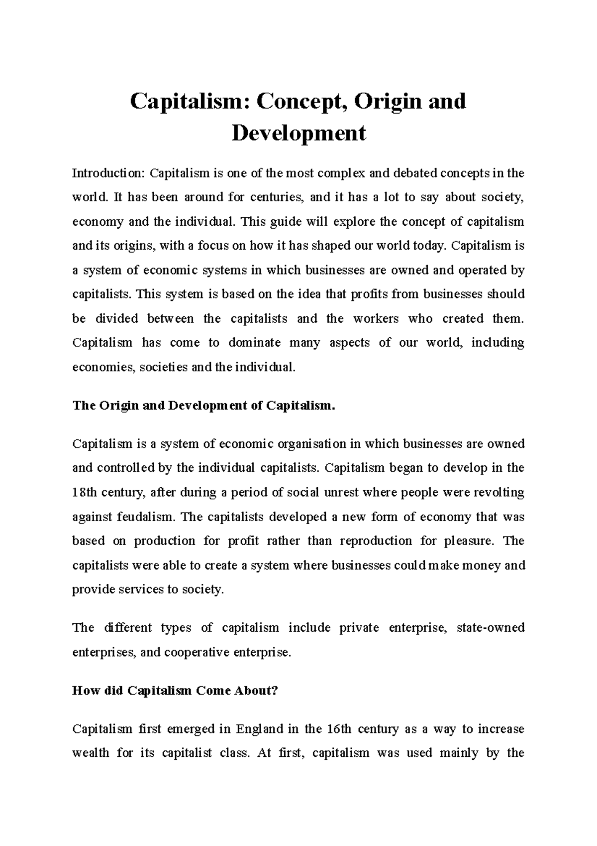 Capitalism, Concept, Origin and Development - Capitalism: Concept ...