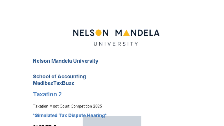 NMU TAXATION 2 Moot Court Case D: SARS vs Nomasonto Dlamini (2025 ...