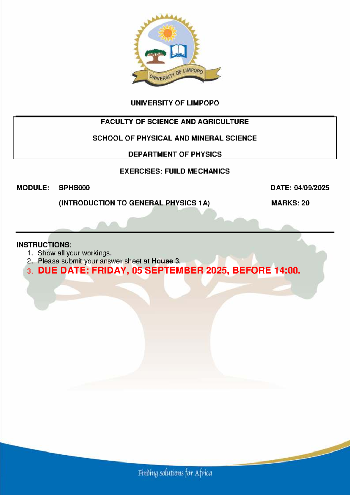 Fluid Mechanics Exercises: Introduction to General Physics 1A - Studocu