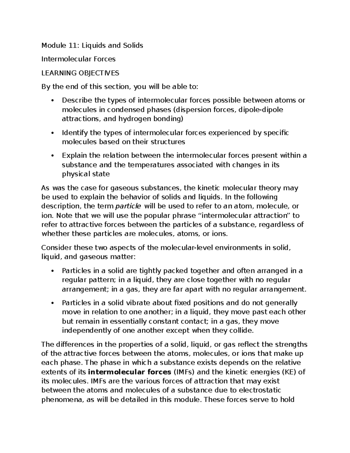 Module 11: Intermolecular Forces in Liquids and Solids - Studocu