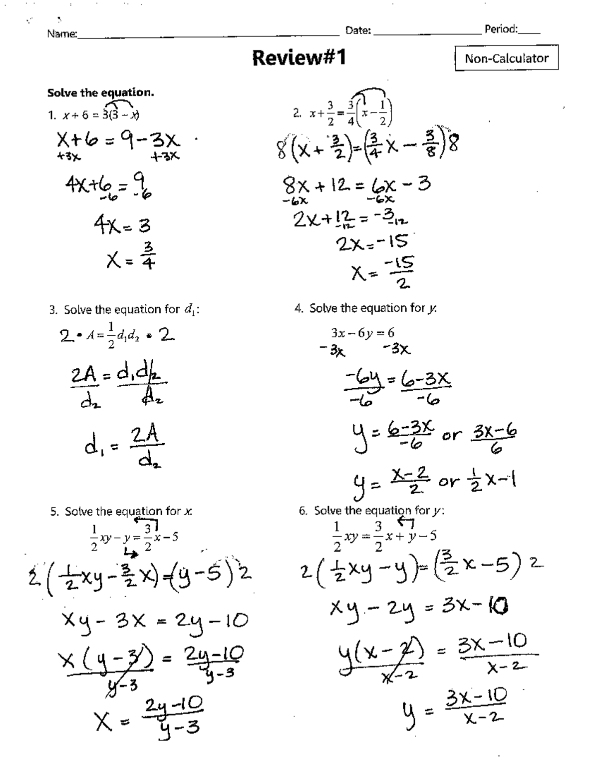 Unit 1 Review Answers - Algebra Assignments (A1) - Studocu