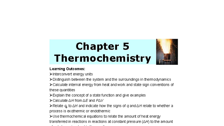 Chapter 5 Thermochemistry: Key Concepts and Learning Outcomes - Studocu