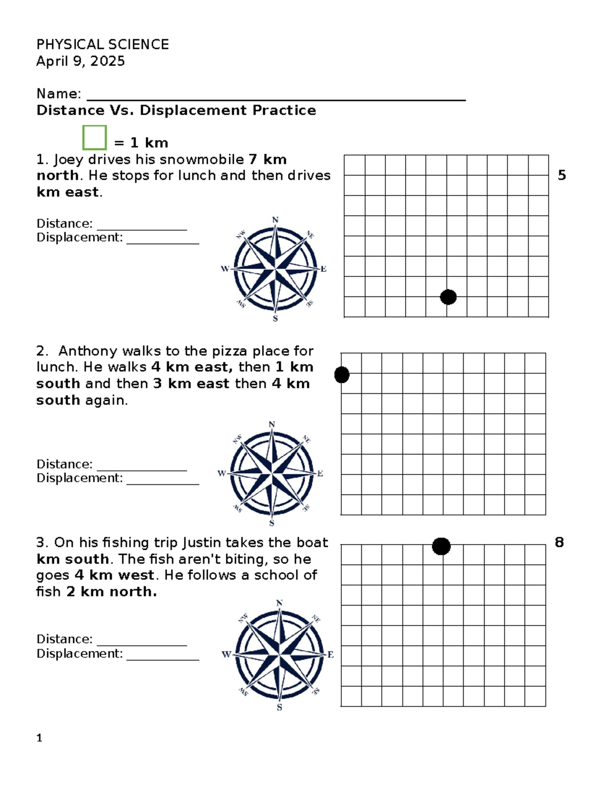 PHYSICAL SCIENCE Distance and Displacement Worksheet - Studocu