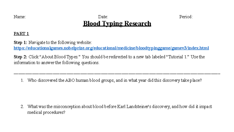 Blood Typing Research & Safe Transfusion Procedures (BIO 101) - Studocu