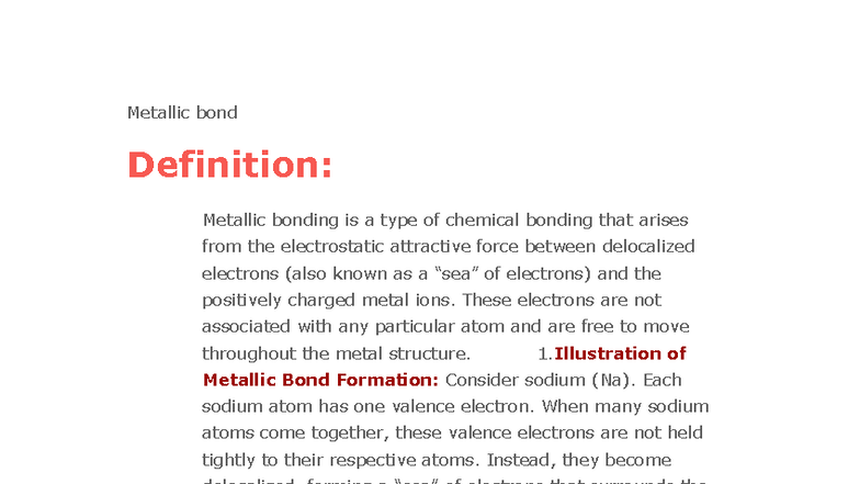 Metallic Bonding: Definition, Properties, and Comparisons - Studocu