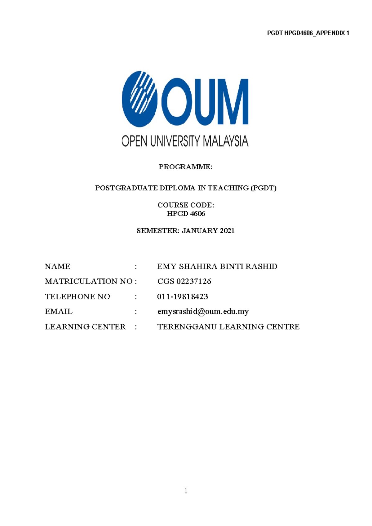 Portfolio Praktikum HPGD 4606 - 2021 Emy Shahira Rashid - Studocu