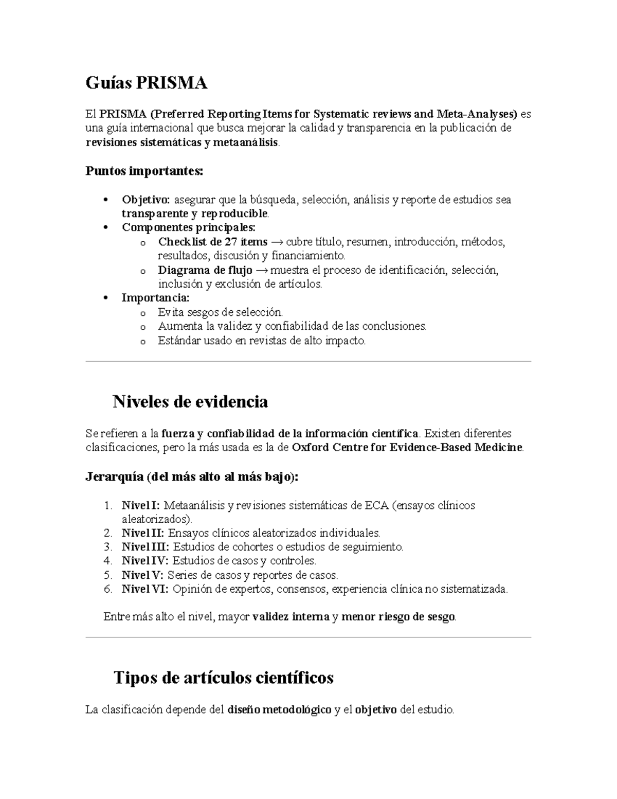Guías PRISMA y Niveles de Evidencia en Investigación Científica - Studocu