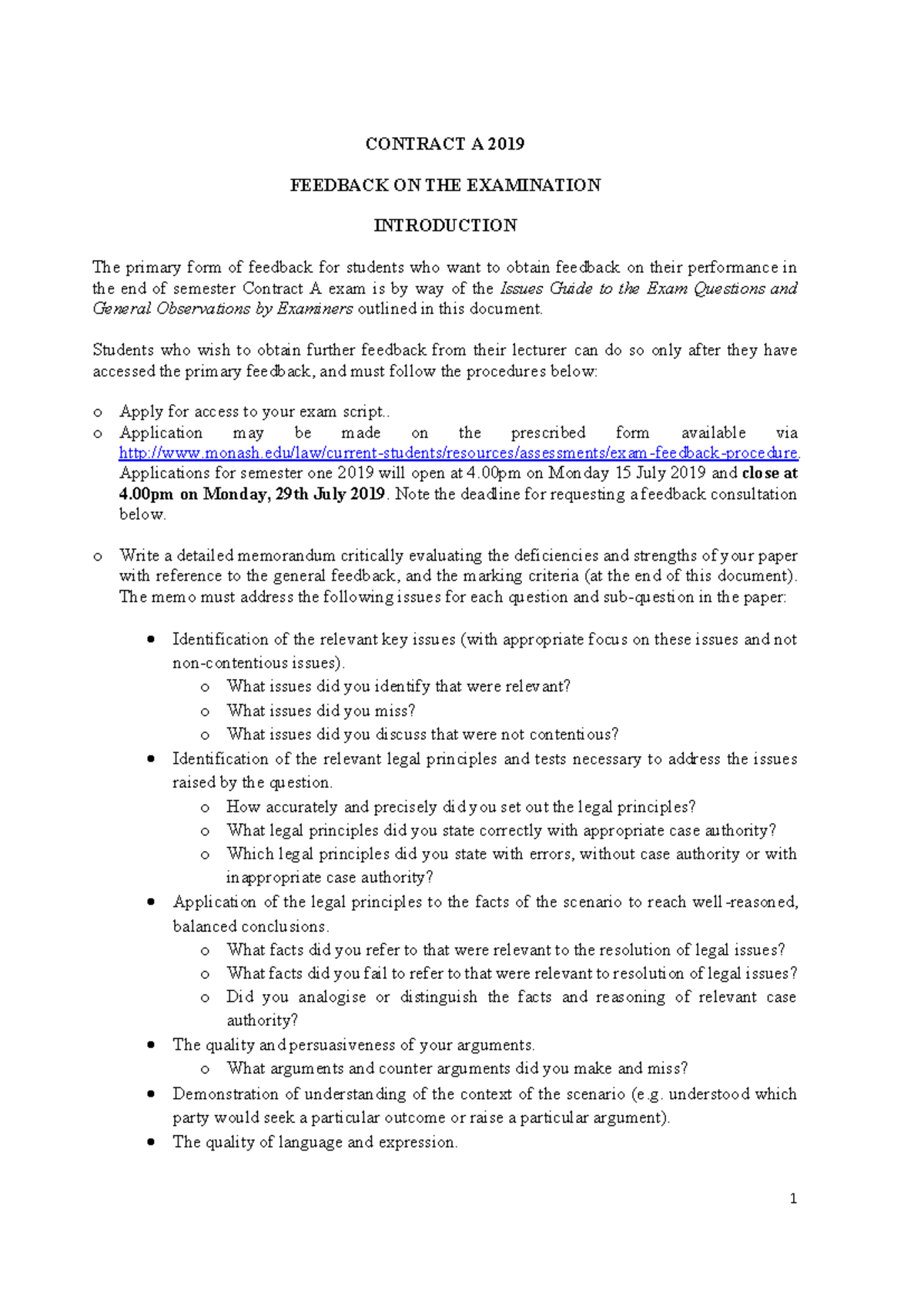 2019 Contracts A Final Exam Feedback and Analysis Guide - Studocu