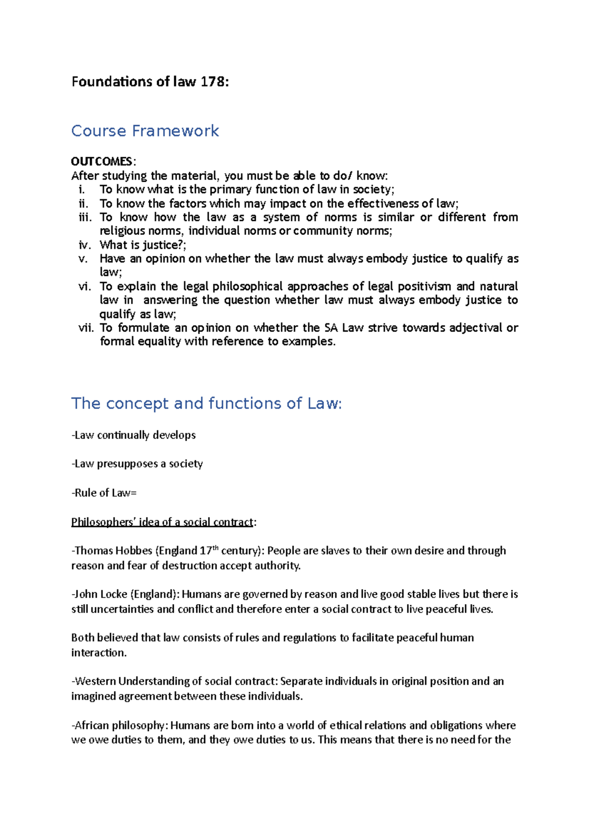 Foundations of Law 178 - Foundations of law 178: Course Framework ...