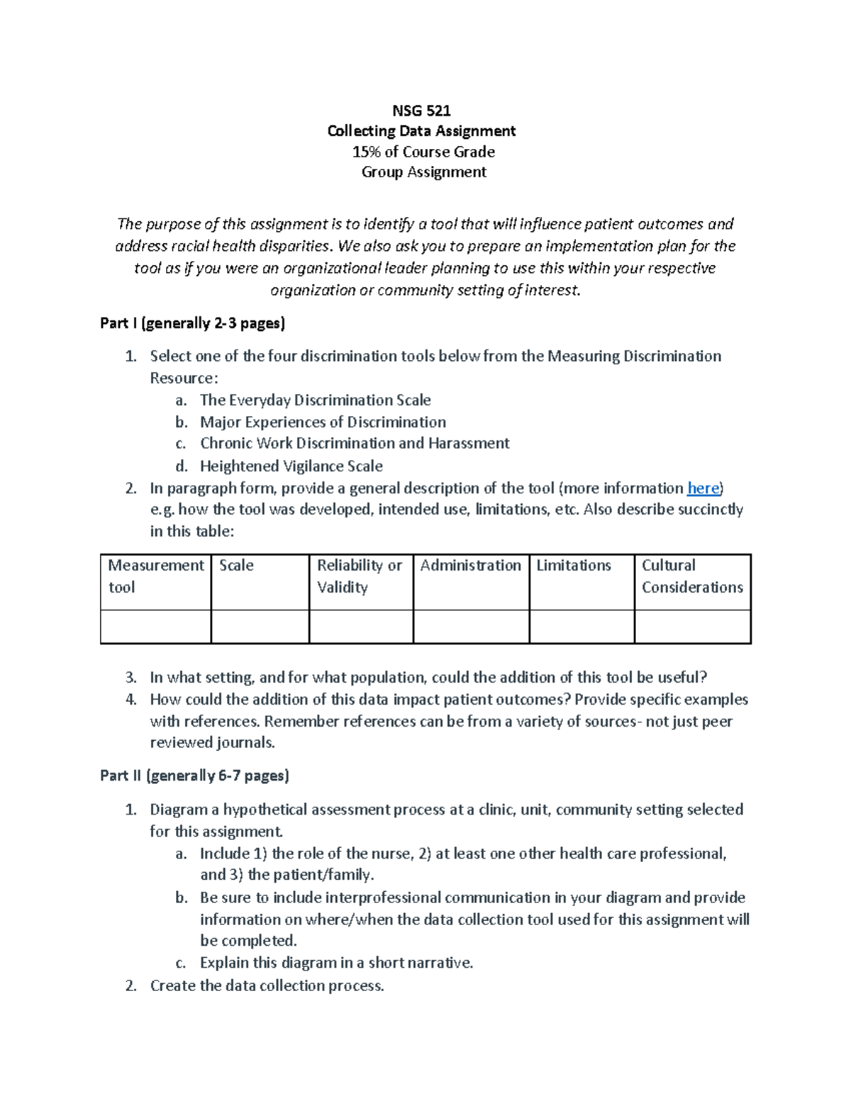 Collecting Data Assignment Instructions - NSG 521 Collecting Data ...