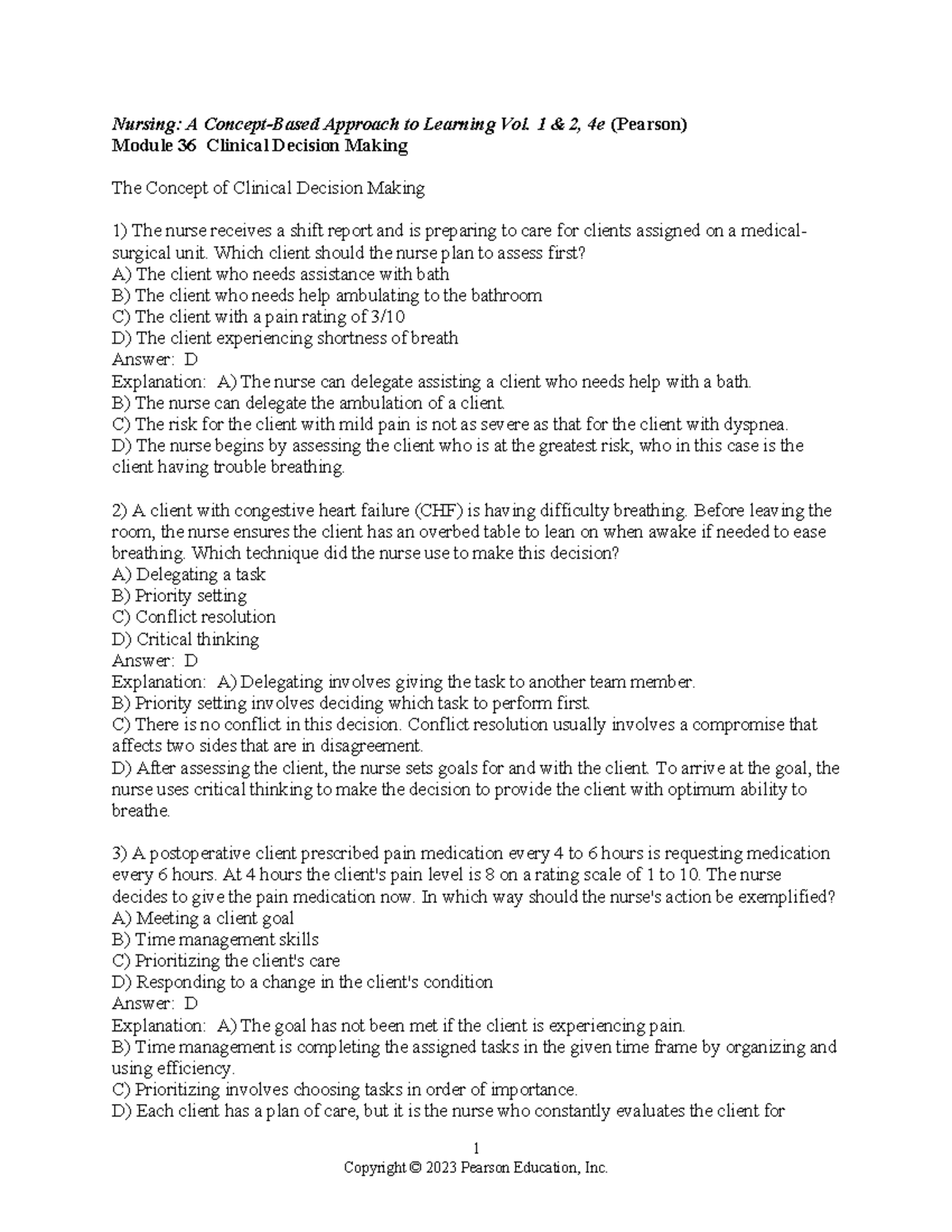 101 - Clinical Decision Making - Module 36 Study Guide (Answers ...