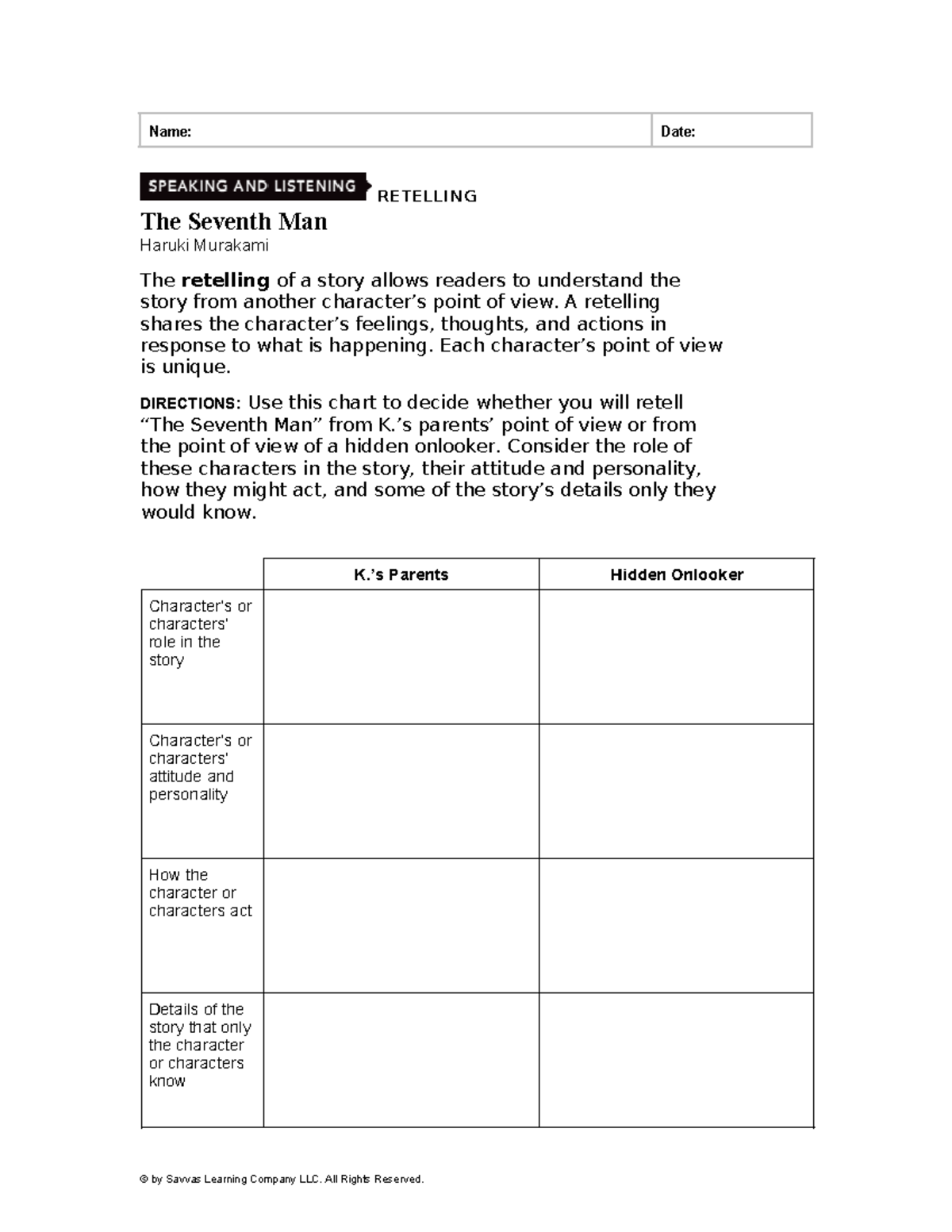 LIT17 ANC G9U2 Sev Man SL - Name: Date: RETELLING The Seventh Man ...