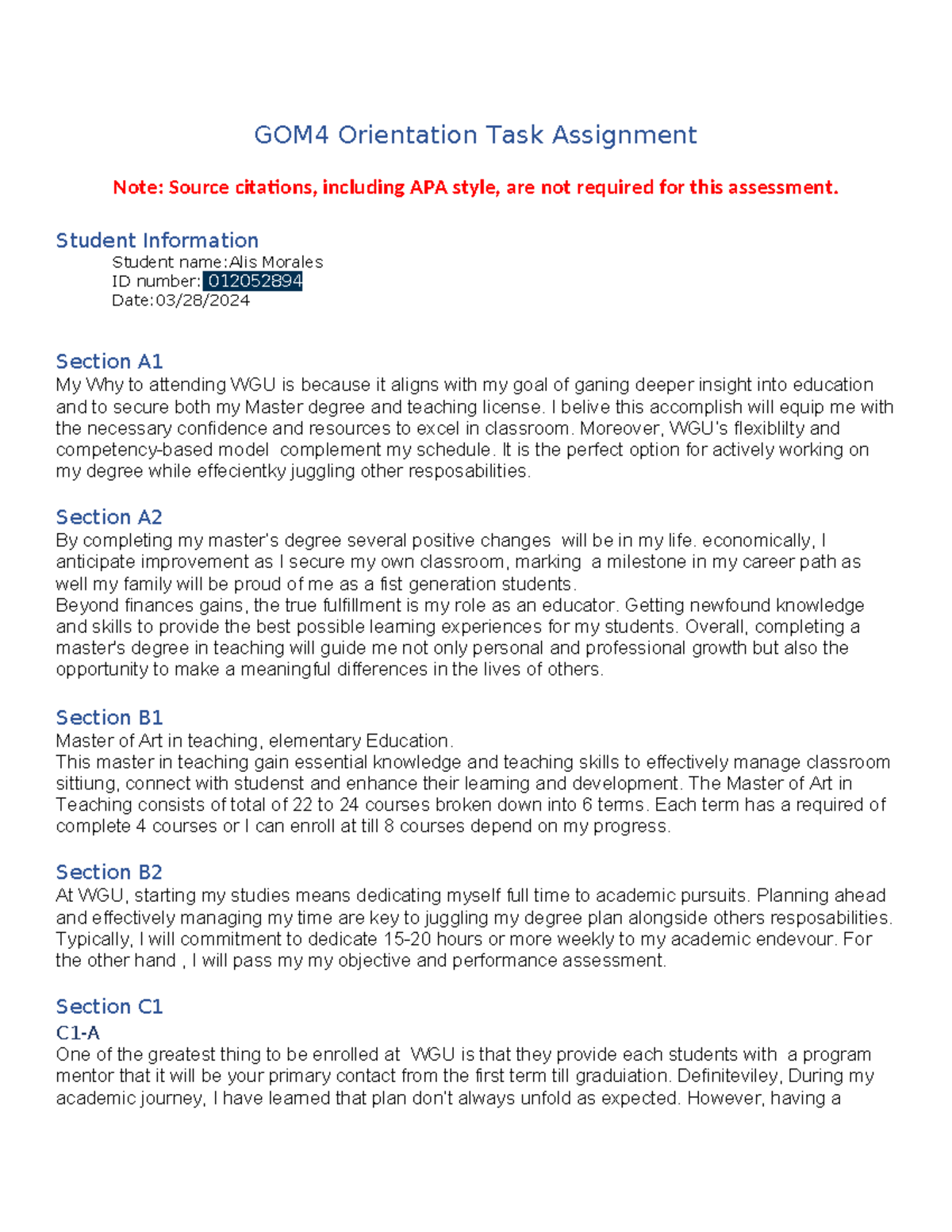 Orientation Task Alis - Task - GOM4 Orientation Task Assignment Note: Source citations ...