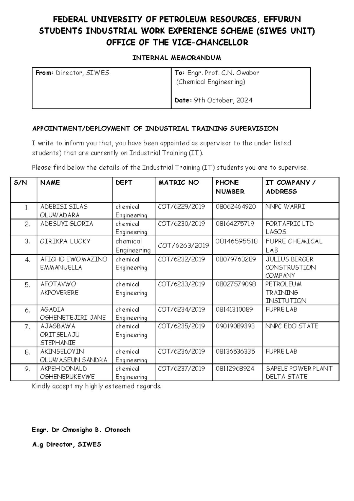 2023 Siwes Supervisor 2 - STUDENTS INDUSTRIAL WORK EXPERIENCE SCHEME ...