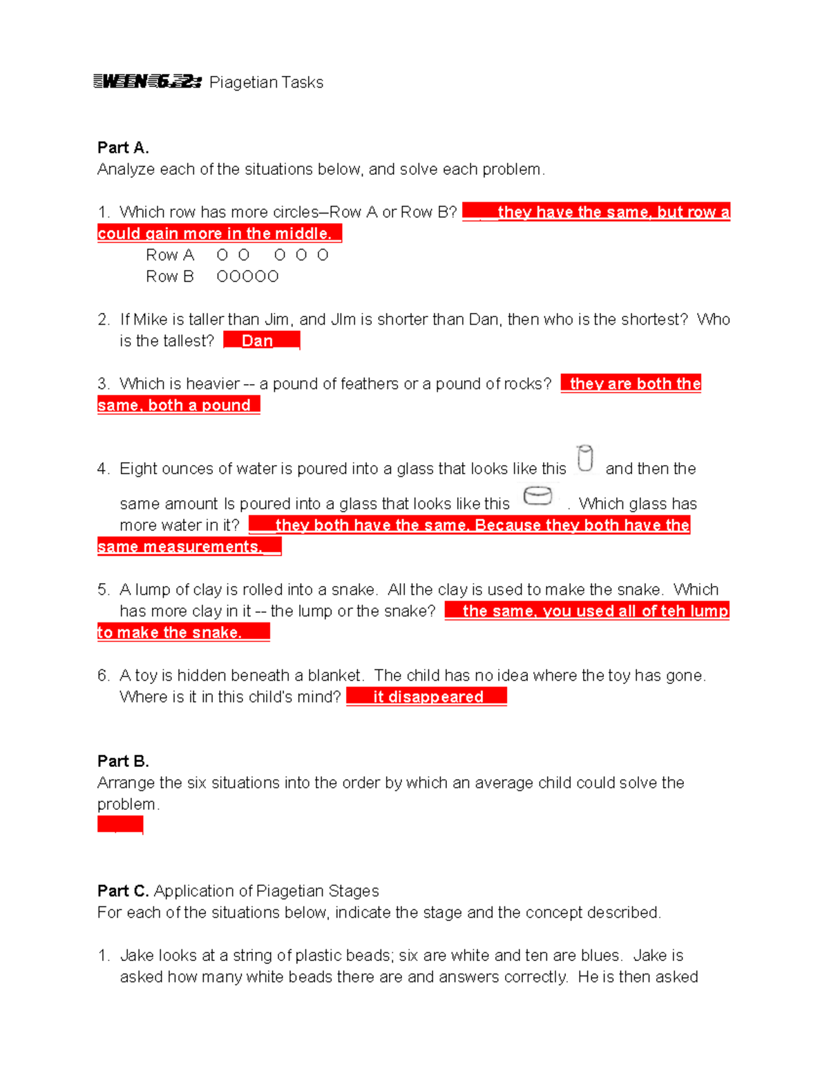 Copy of WIN 6.2 Piagetian Tasks - WIN 6: Piagetian Tasks Part A. Analyze each of the situations ...