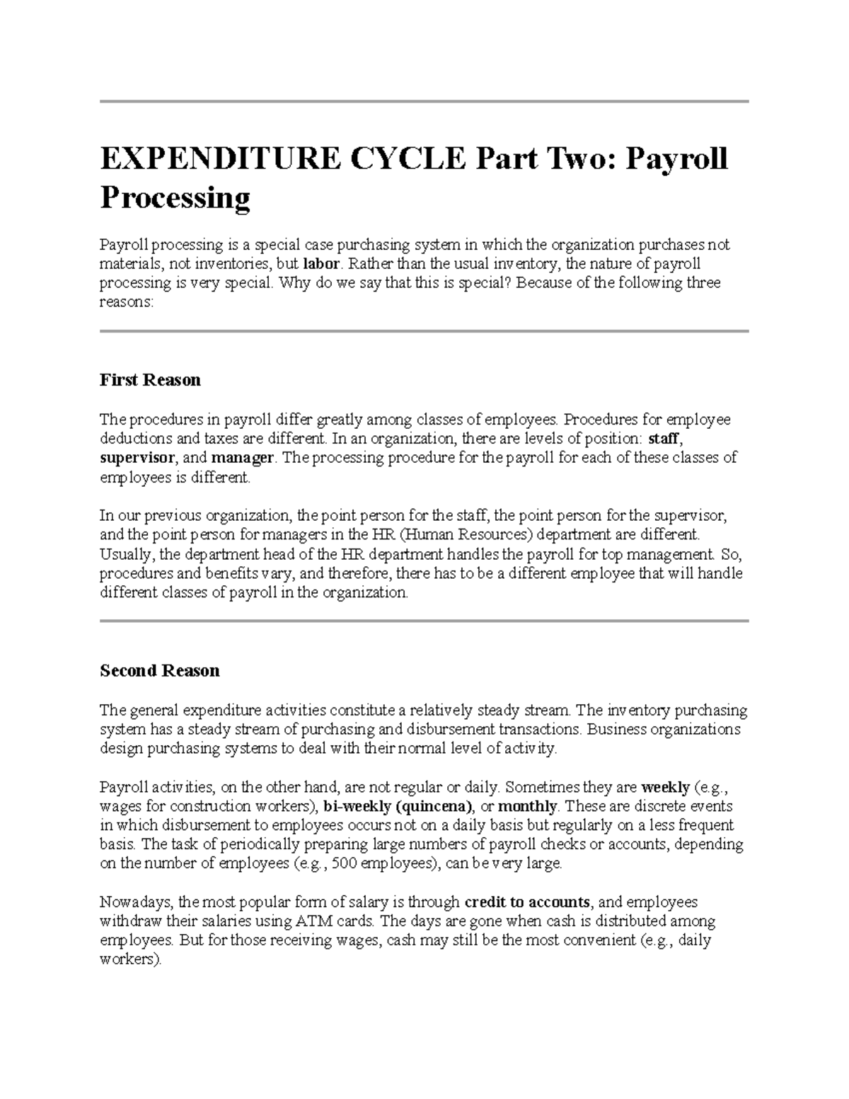 Expenditure Cycle: Payroll Processing Overview and Controls - Studocu