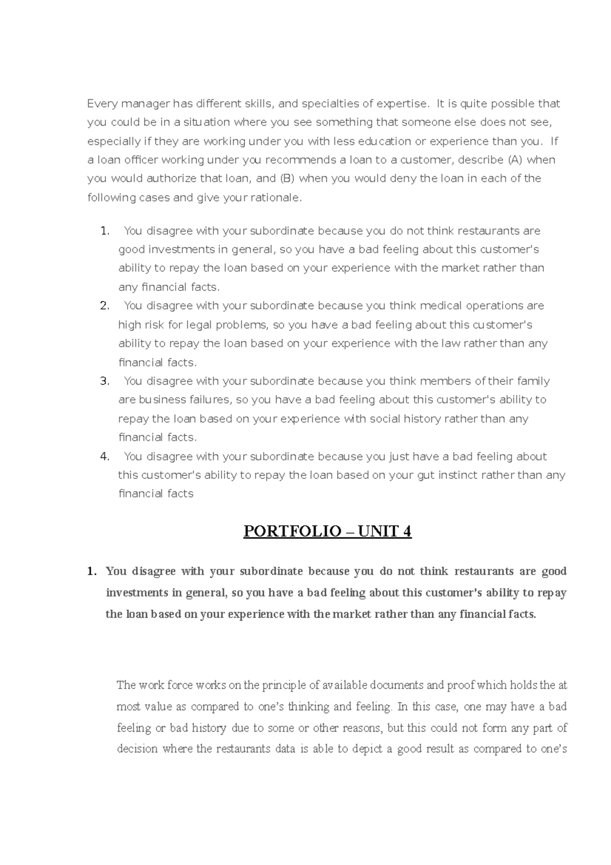 Unit 4 - Loan Authorization Assignment: Evaluating Decisions - Studocu