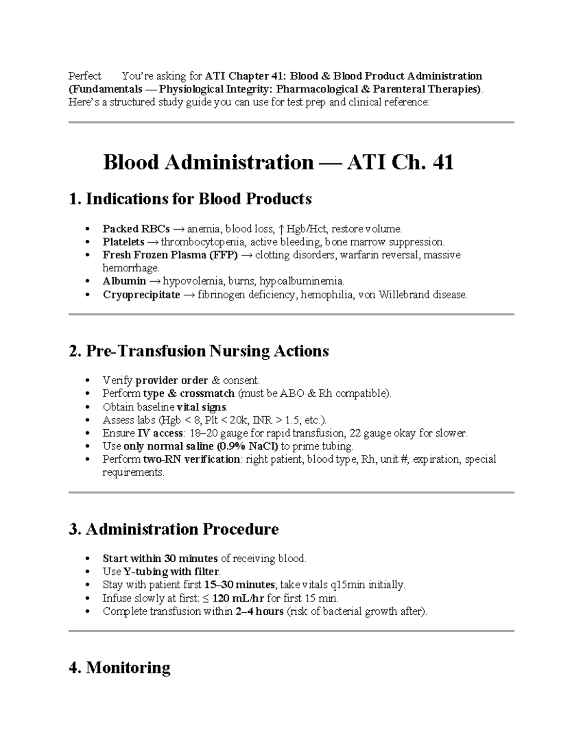 ATI Chapter 41 Study Guide: Blood & Blood Product Admin. - Studocu