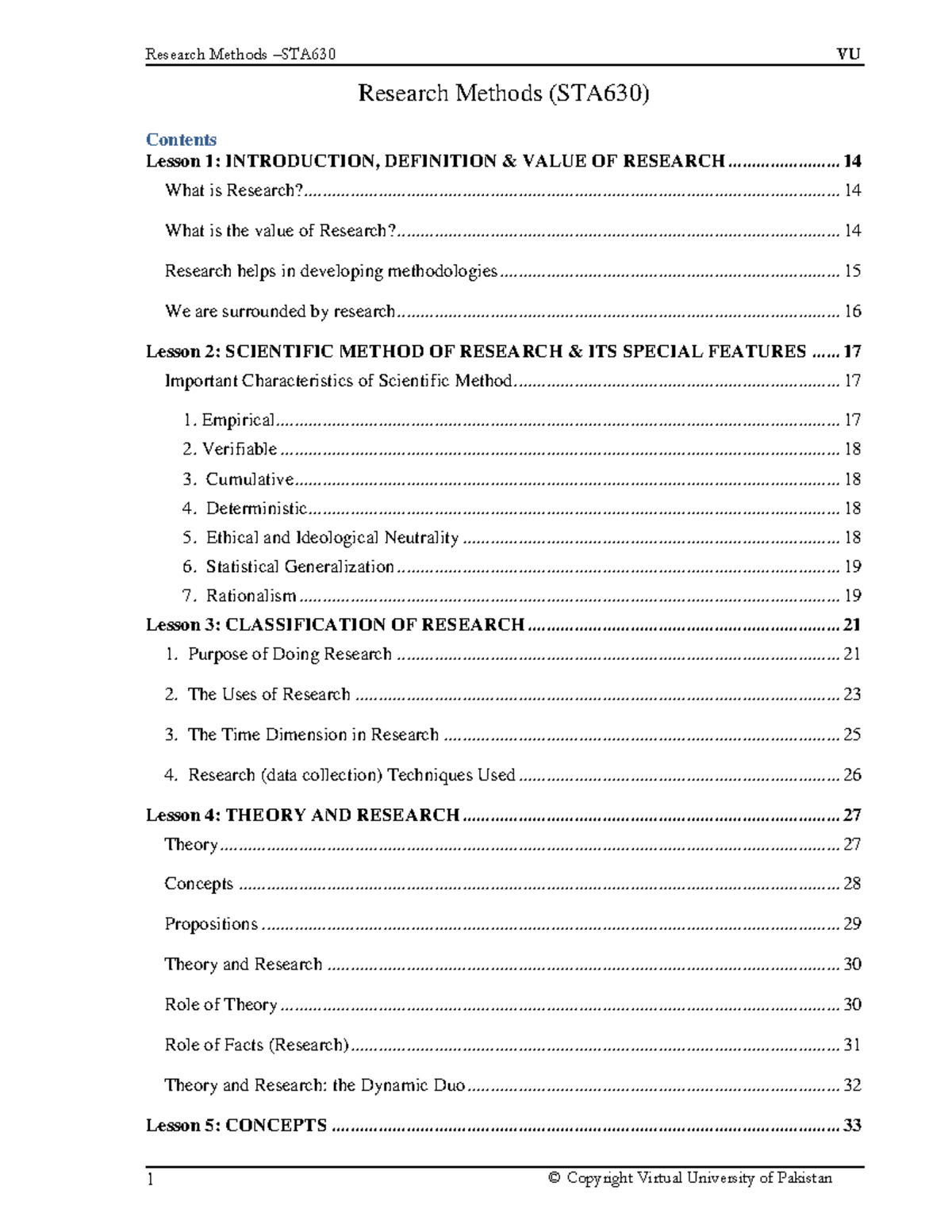 Research Methods Overview & Insights - STA630 Handouts - Studocu