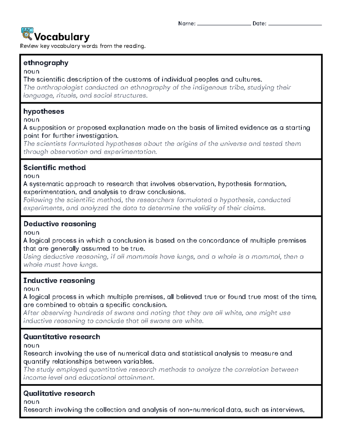 20250924_SOC_Sociology Research Methods: Key Vocabulary Review - Studocu
