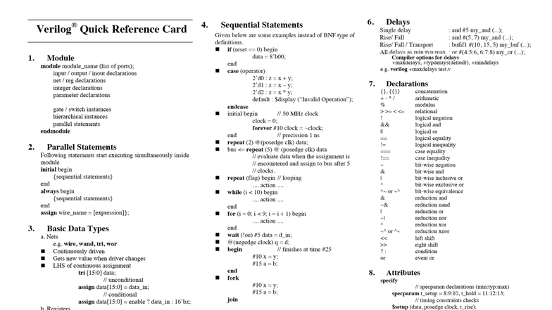 Verilog Quick Reference Card v2.0: Sequential Statements & Delays - Studeersnel