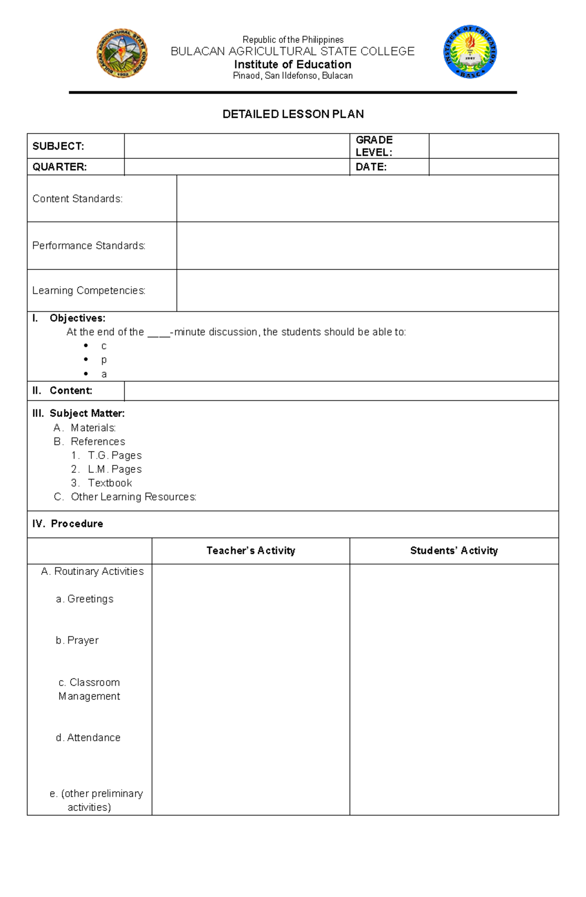 Detailed Lesson PLAN Format - Republic of the Philippines BULACAN ...