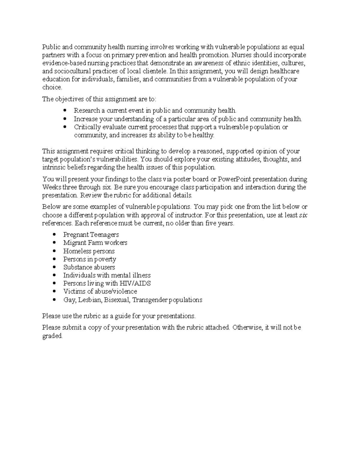 NURS 340Vulnerable Population Assignment Rev - Public and community ...