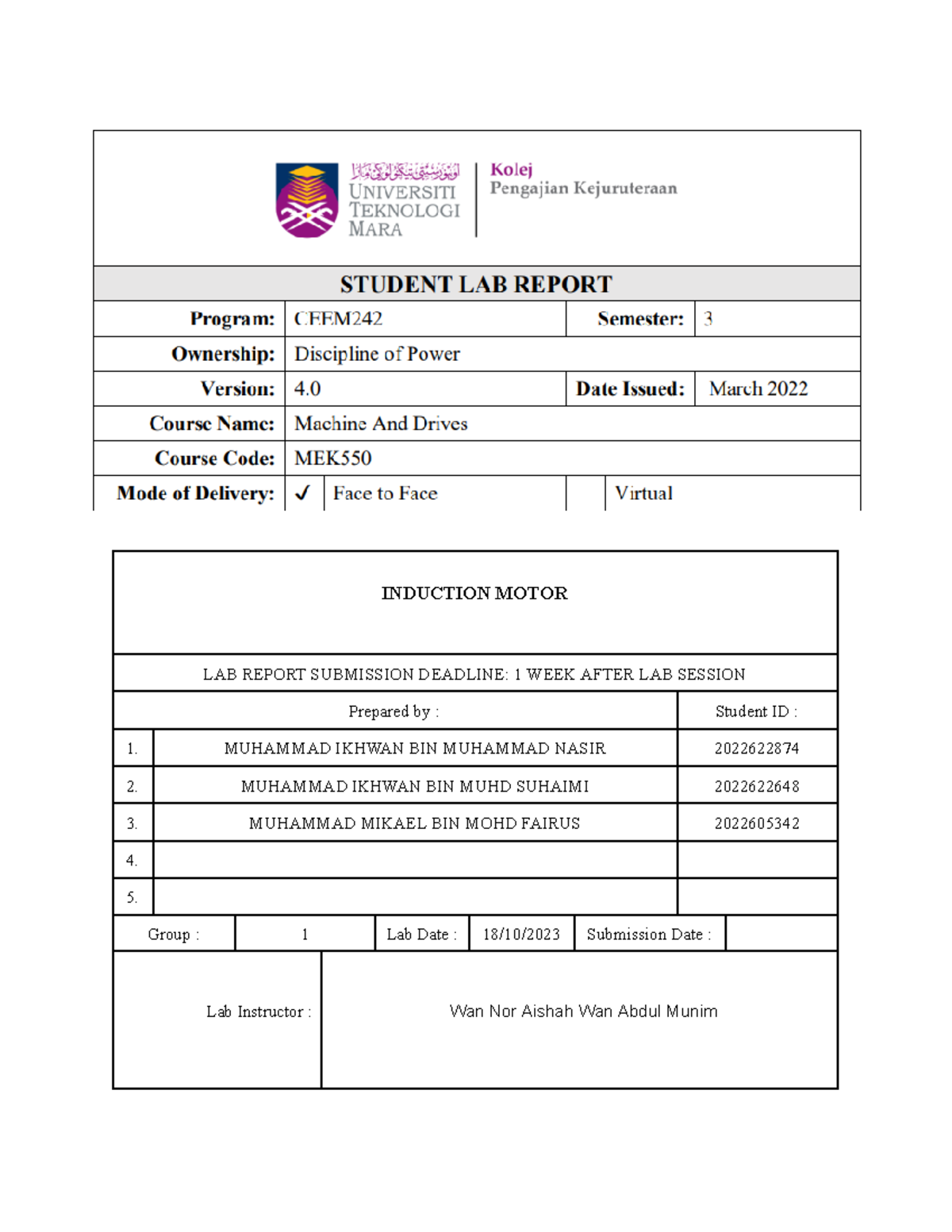Lab 1 Report: Induction Motor Analysis & FOC Simulation - Studocu